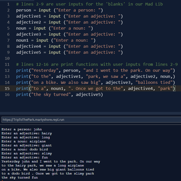 Mad Libs In Python Python 3 For Grades 2 6 ⋆ Coding